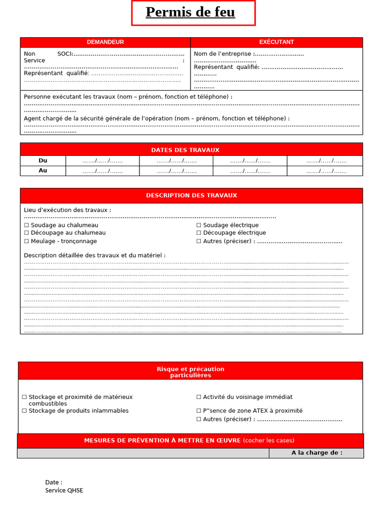 Permis de feu v1 | PDF