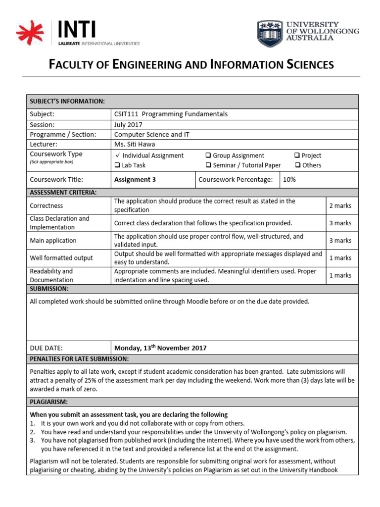 CSIT111 Assignment3 July2017 | PDF