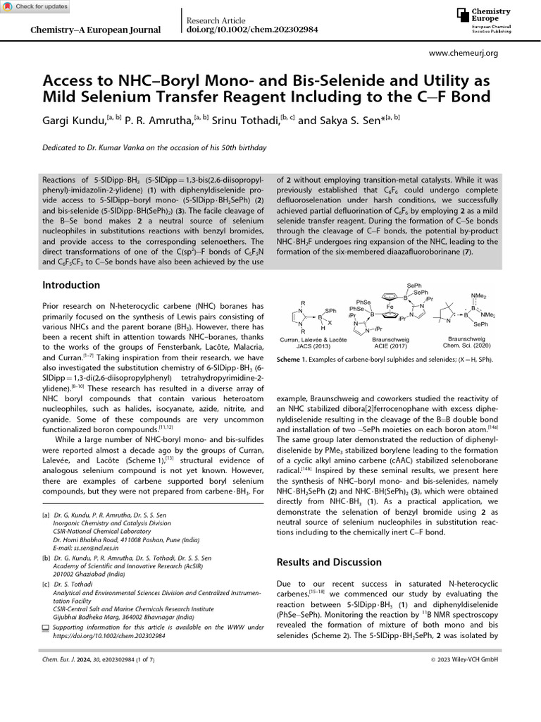 Chemistry A European J - 2023 - Kundu - Access To NHC Boryl Mono and ...