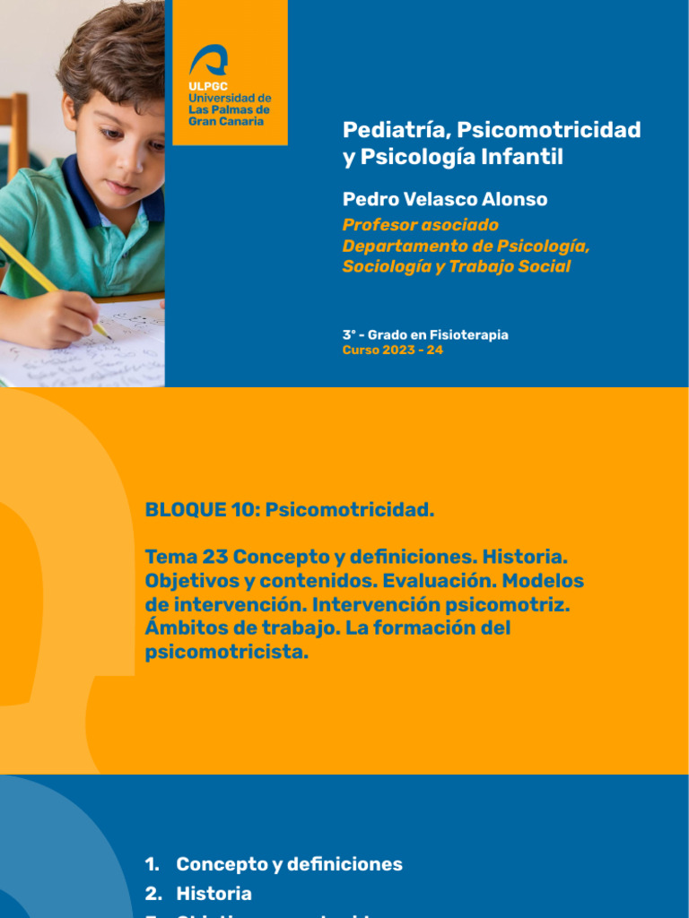 Bloque 10 Tema 23 Psicomotricidad - PresentacioÌ N - 2023 24 | PDF