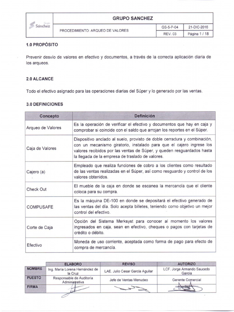 Gs-5-P-04 Arqueo de Valores v.3 | PDF