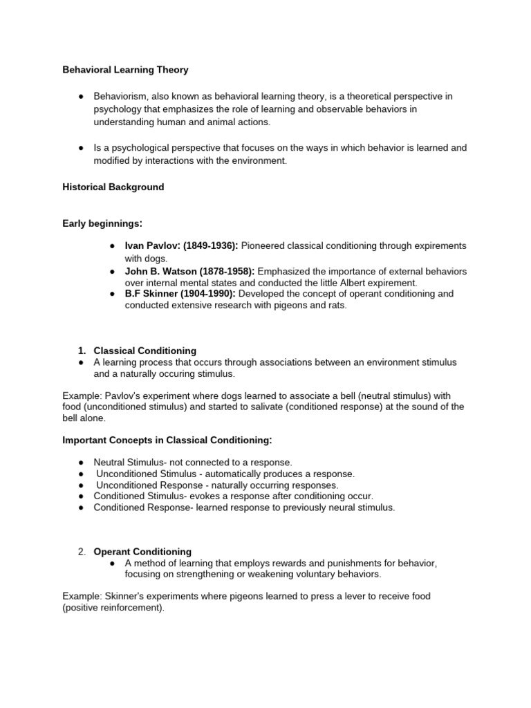 Behavioral Learning Theory | PDF | Behaviorism | Classical Conditioning
