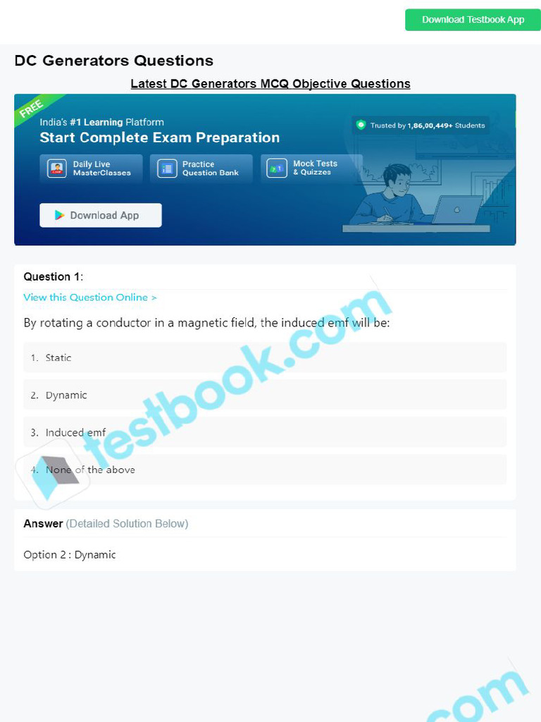 MCQ On DC Generators 5eea6a0939140f30f369da23 | PDF