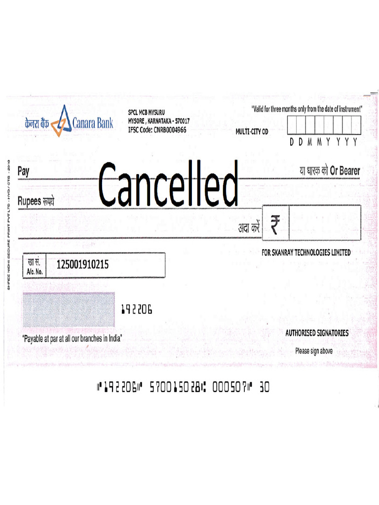 Canara Bank Cheque | PDF