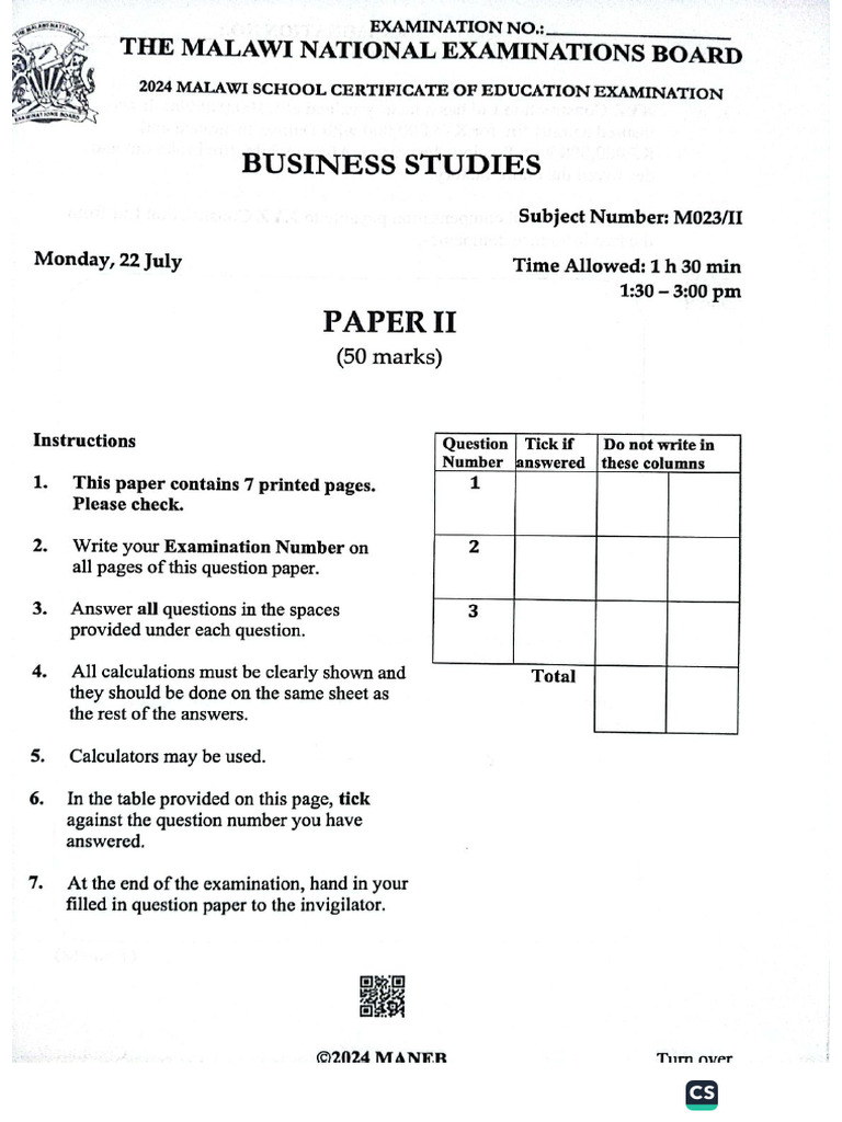 MSCE Business Studies Past Papers PDF | PDF