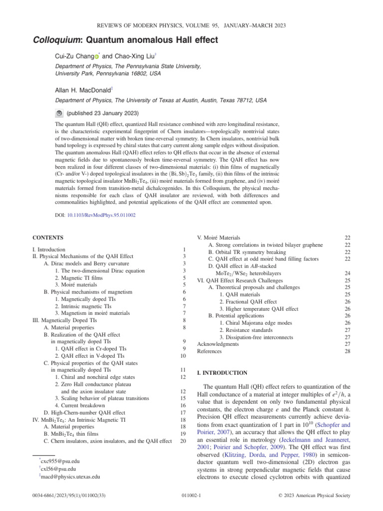 2023-Colloquium-Quantum Anomalous Hall Effect | PDF
