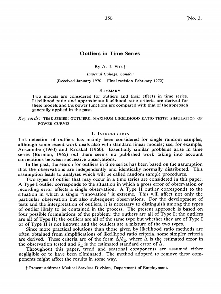 outliers in Time Series | PDF