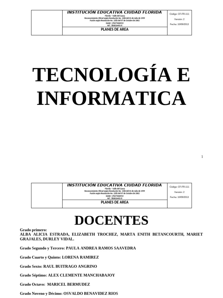 6 PLAN DE TECNOLOGIA E INFORMATICA Completo 2021 | PDF