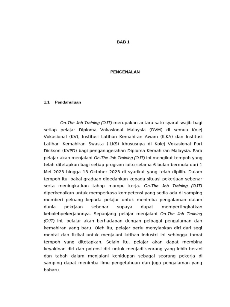 Report OJT Bab 1 | PDF