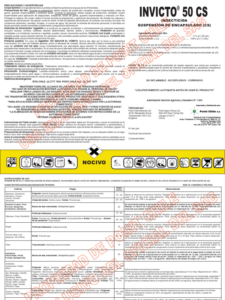Etiqueta Invicto 50 CS - 2018.cdr | PDF | Agua | Insecticida