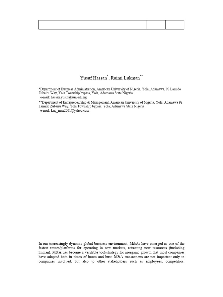 Impact of Merger and Acquisitions | PDF | P Value | Mergers And ...