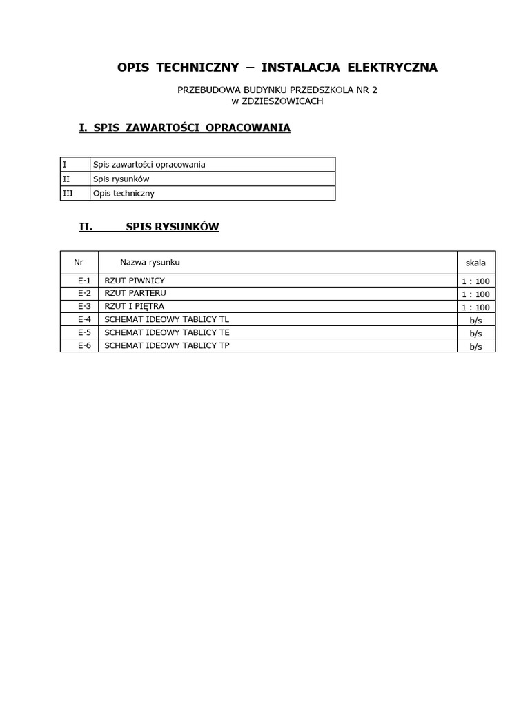 Opis Techniczny - Instalacje Elektryczne | PDF