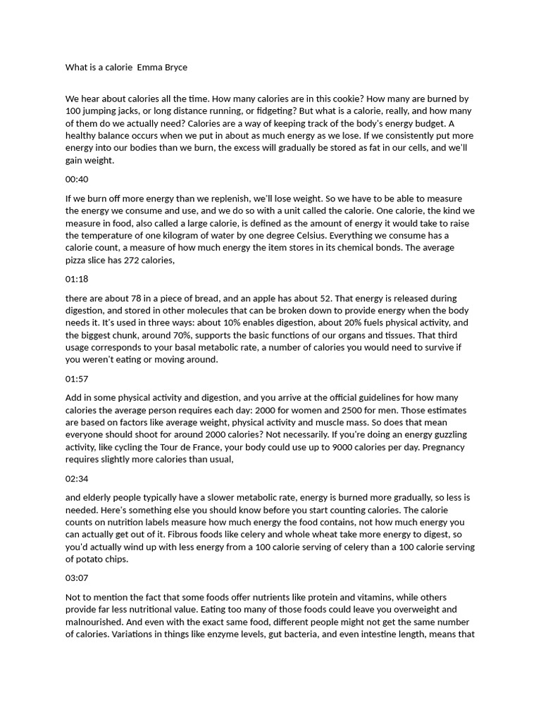 What Is A Calorie Emma Bryce | PDF