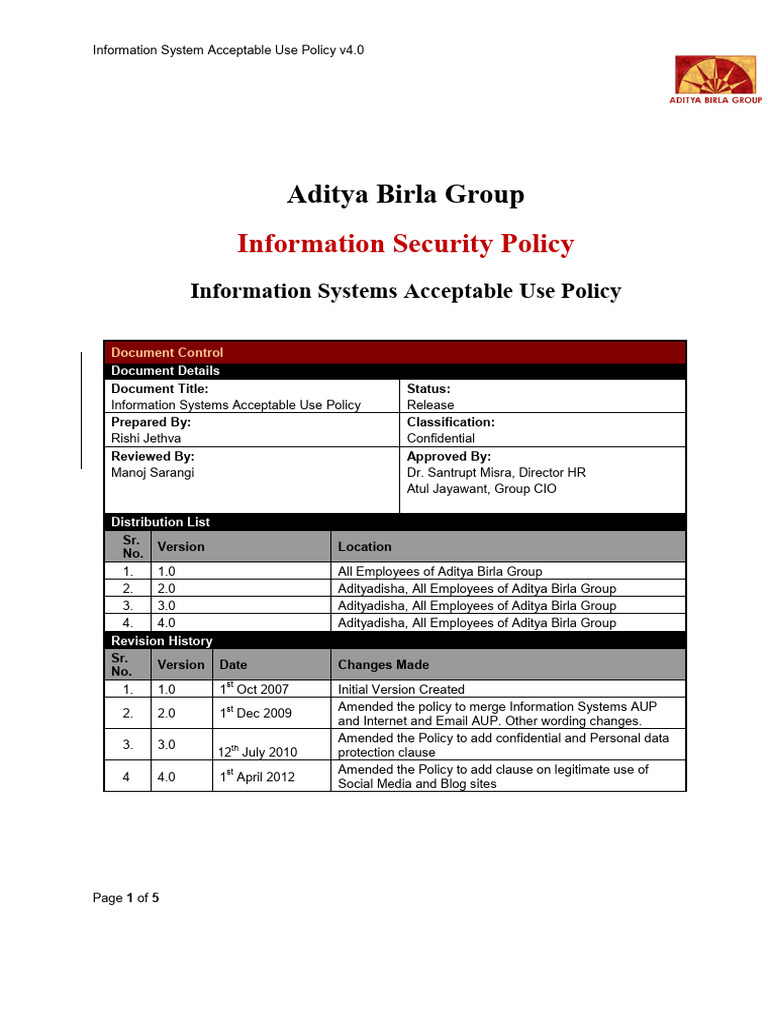 Information Systems Acceptable Use Policy v4.1 | PDF