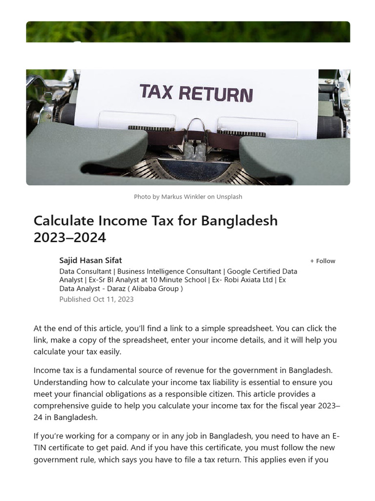 Calculate Income Tax For Bangladesh 23 - 24 | PDF | Taxes | Finance ...