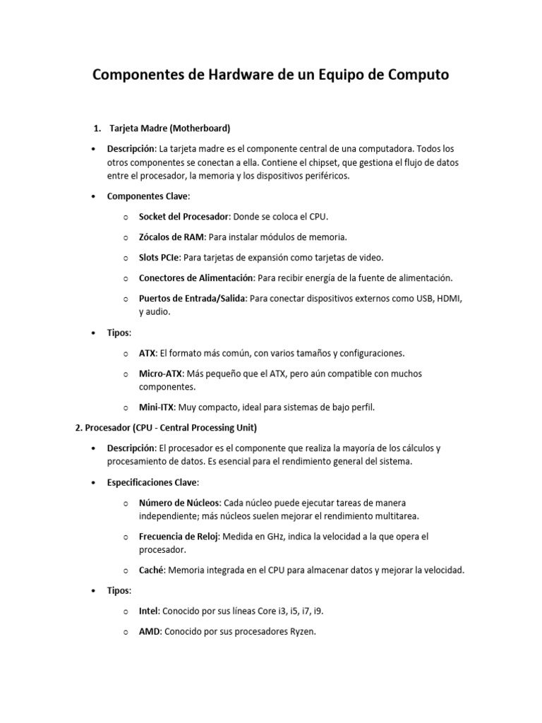 Componentes de Hardware de Un Equipo de Computo | PDF | Microprocesador ...