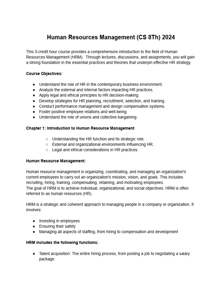 HR Management Course Overview 2024 | PDF | Human Resource Management ...
