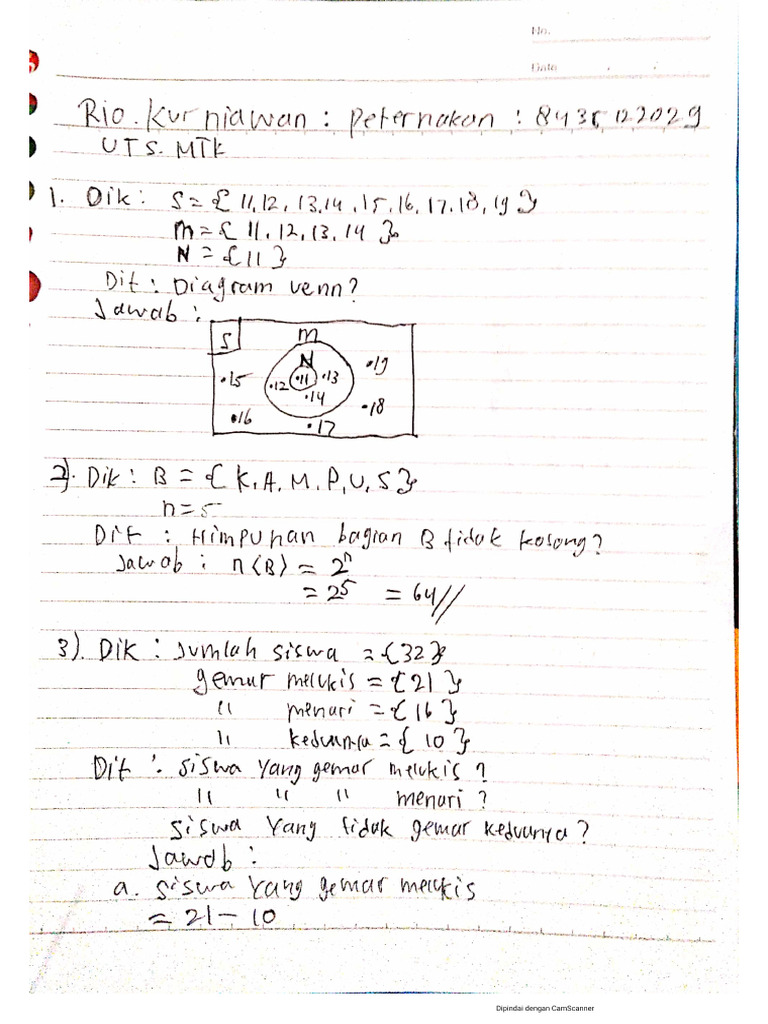 Uts, Matematika 1, Rio Kurniawan Peternakan | PDF