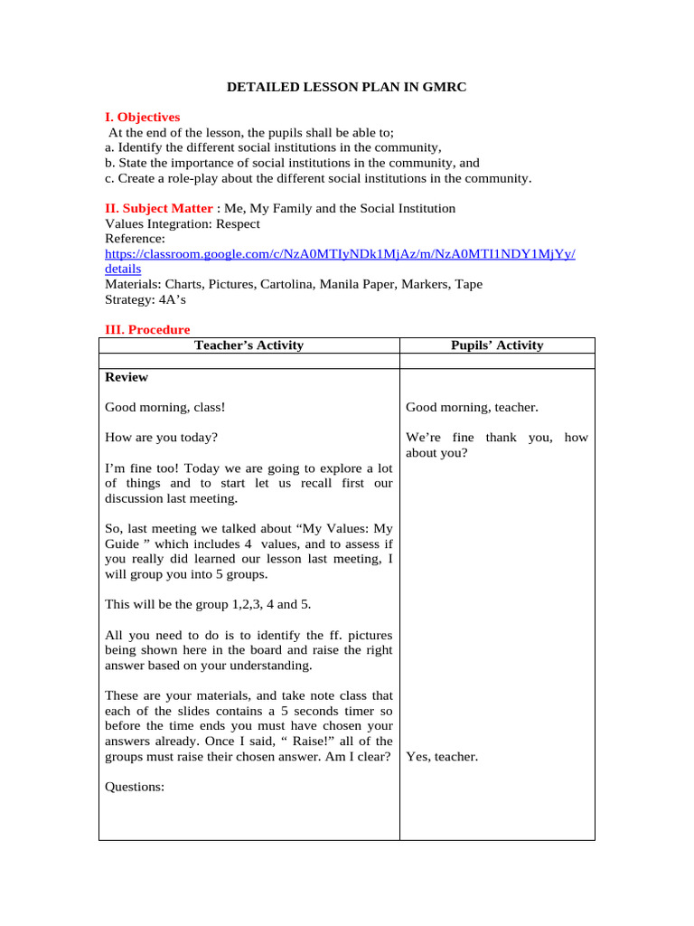 DETAILED LESSON PLAN IN GMRC Done | PDF