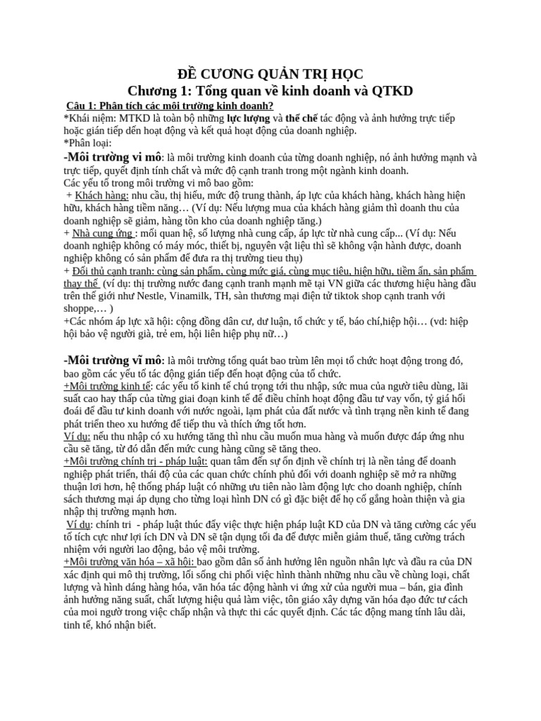 ĐỀ CƯƠNG QTH 2 | PDF