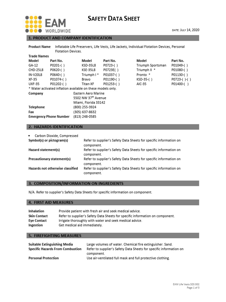 Eam Vest SDS | PDF