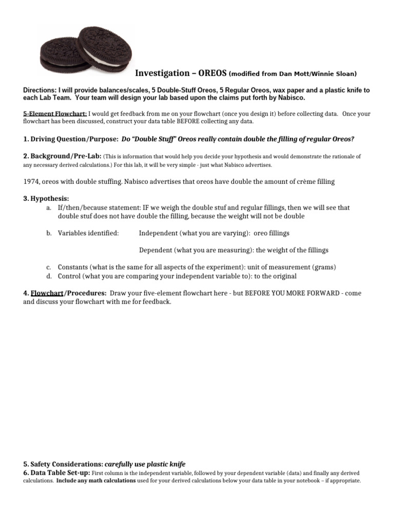 Oreos Lab No Stats | PDF