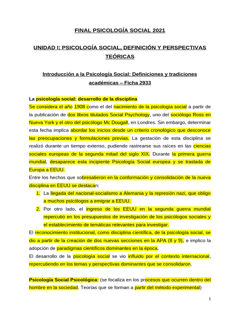 Psico Social Final Unidad 1 | PDF