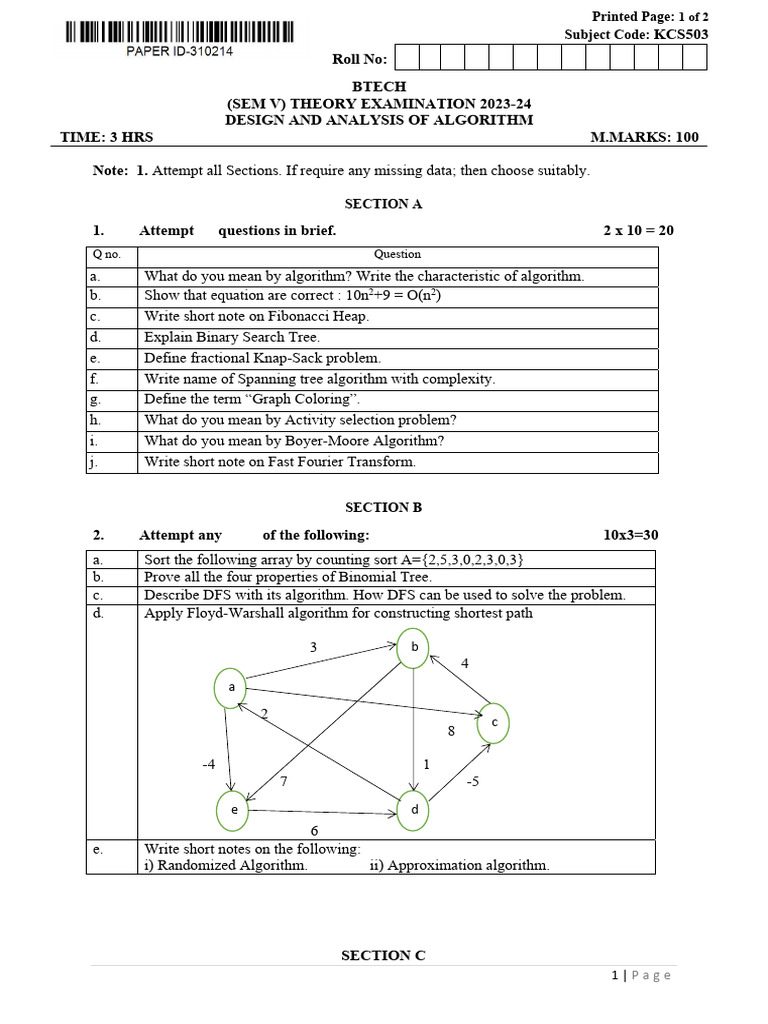 Kcs503 Design and Analysis of Algorithm | PDF