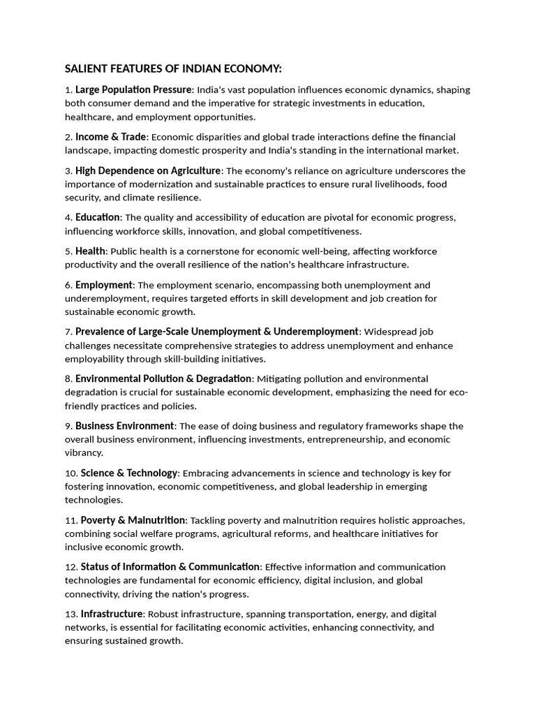 Salient Features of Indian Economy | PDF