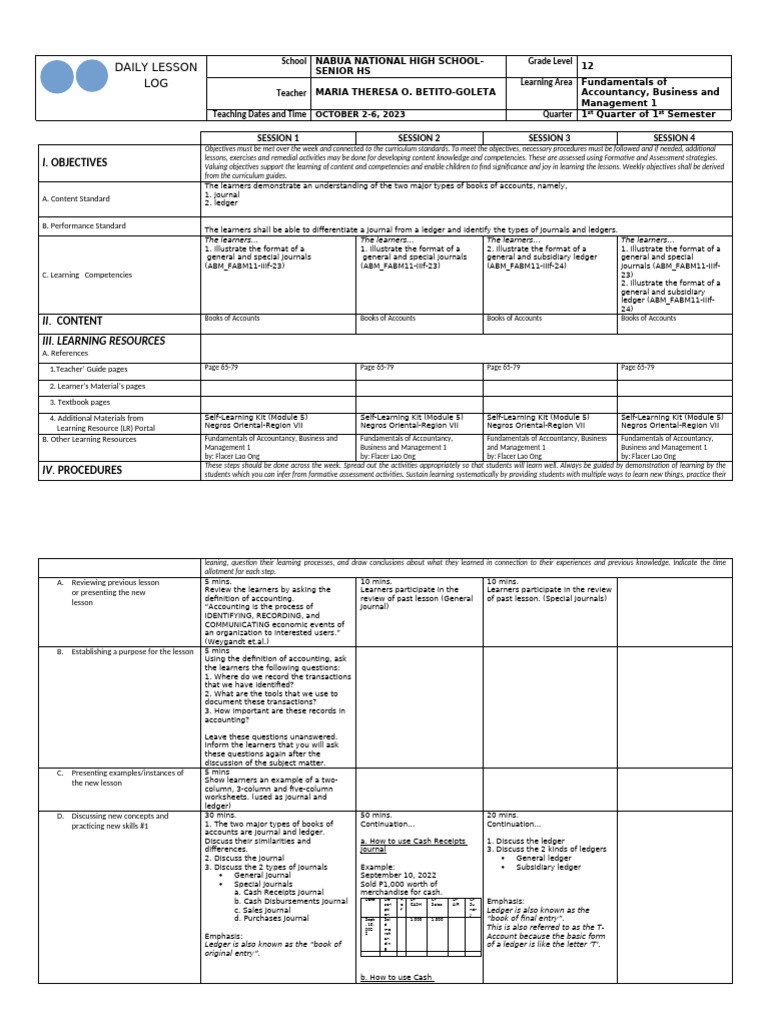 FABM1 DETAILED LESSON PLAN-Week5 | PDF