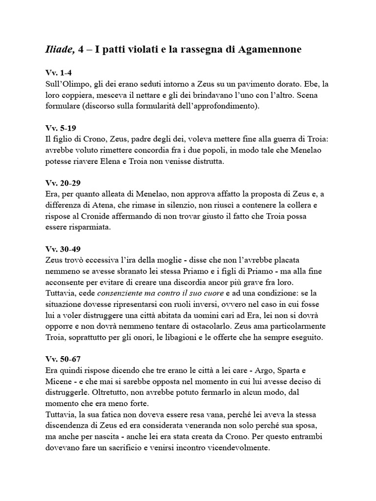 ILIADE 4 RIASSUNTO | PDF