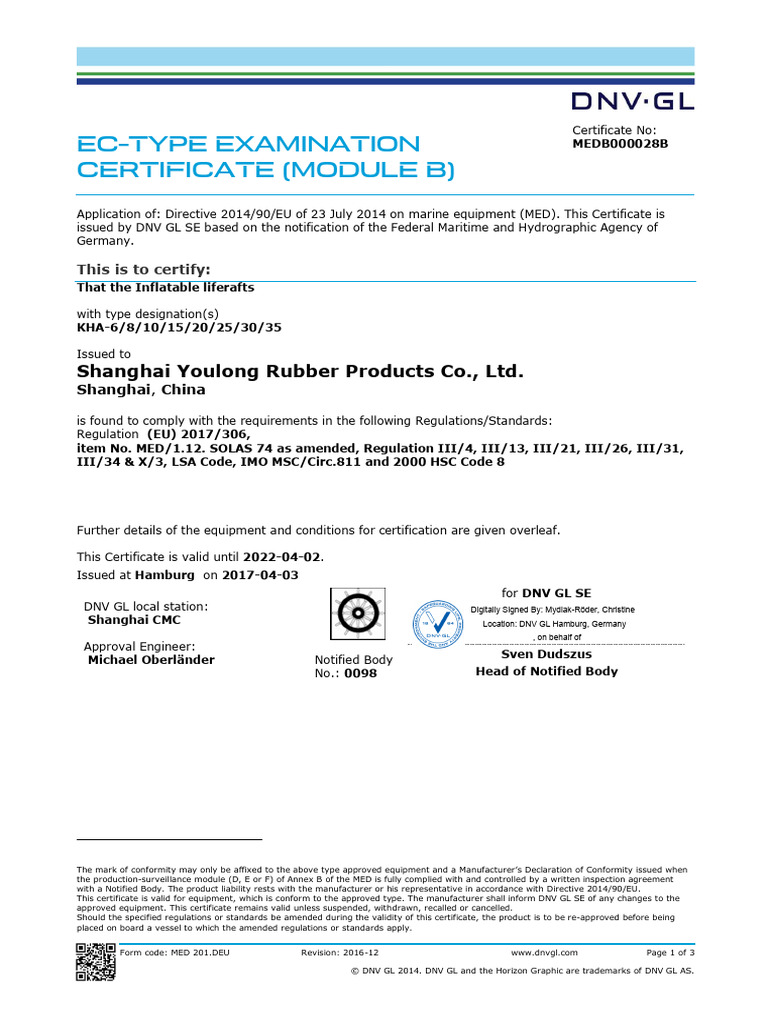 KHA-type-approval-certificates-MED-B-KHA 15 - Shanghai Youlong Liferaft ...