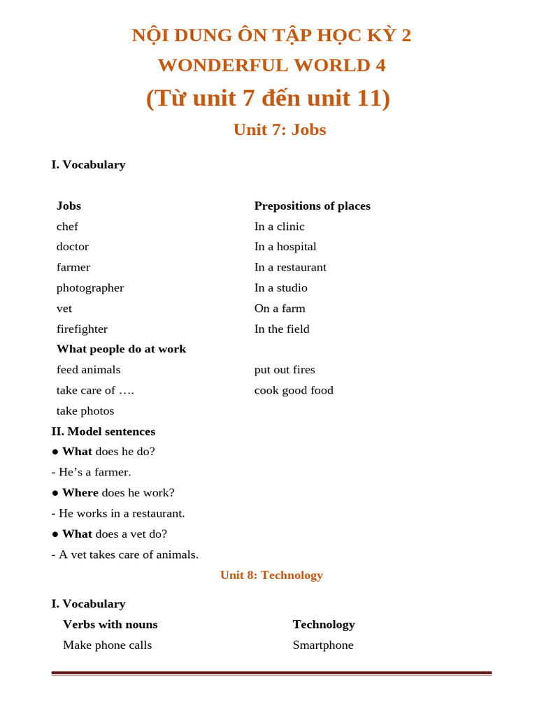 Đề Cương ôn tập TA 4 Wonderful world HKII | PDF