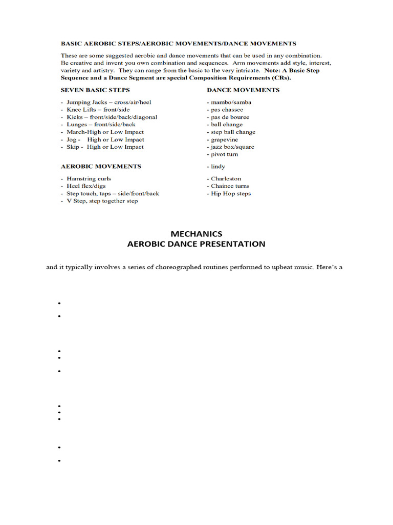 Aerobic Dance Mechanics and Rubrics | PDF | Aerobic Exercise | Wellness