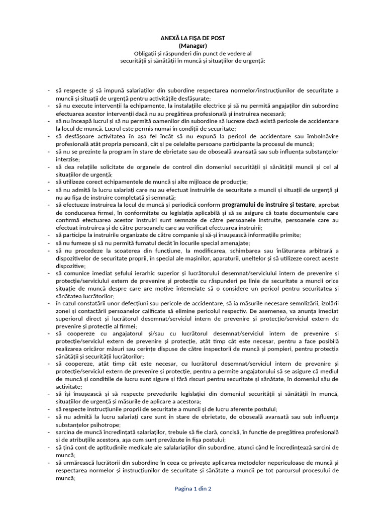 Manager Anexa Responsabilitati SSM | PDF