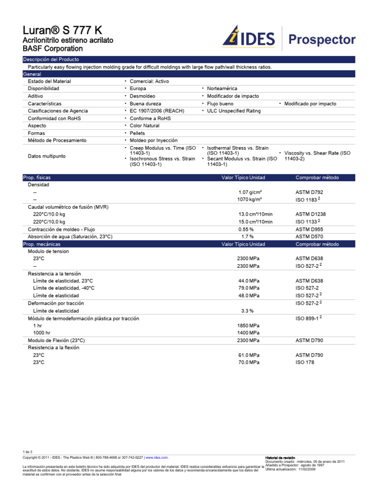 Luran® S 777 K: Acrilonitrilo Estireno Acrilato BASF Corporation | PDF