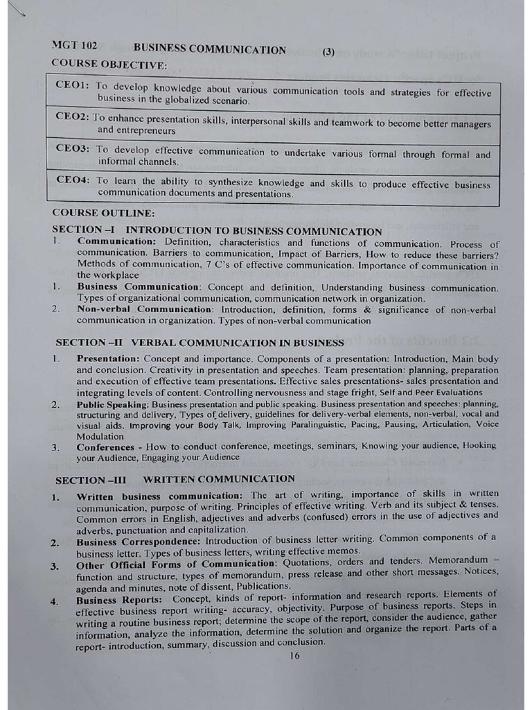 Business Communication Syllabus | PDF