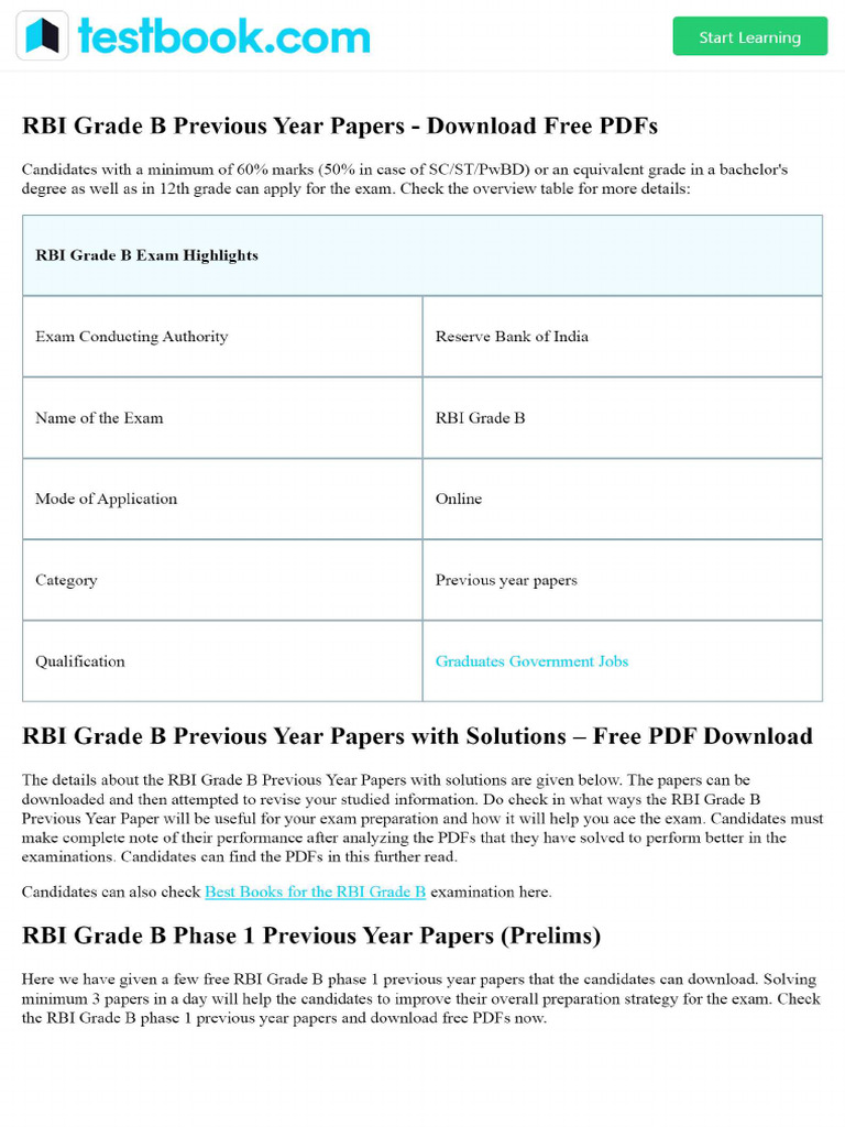 RBI Grade B Previous Year Papers - Download Free PDFs | PDF