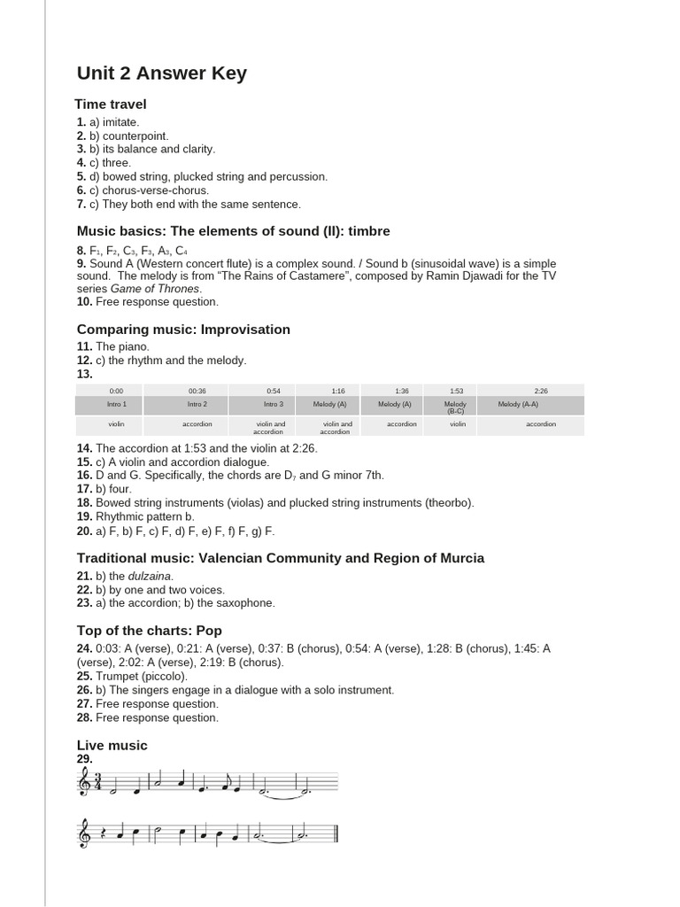 Unit 2 Answer Key - 2754376 | PDF