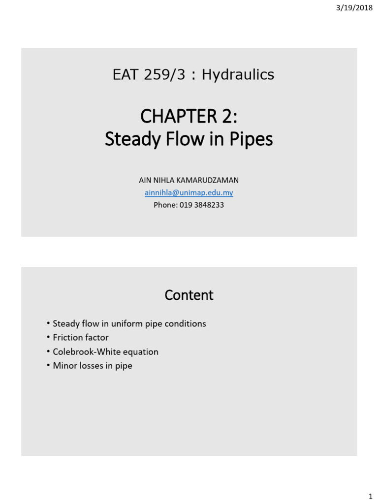 EAT259 Chapter 2 Steady Flow in Pipes Portal | PDF
