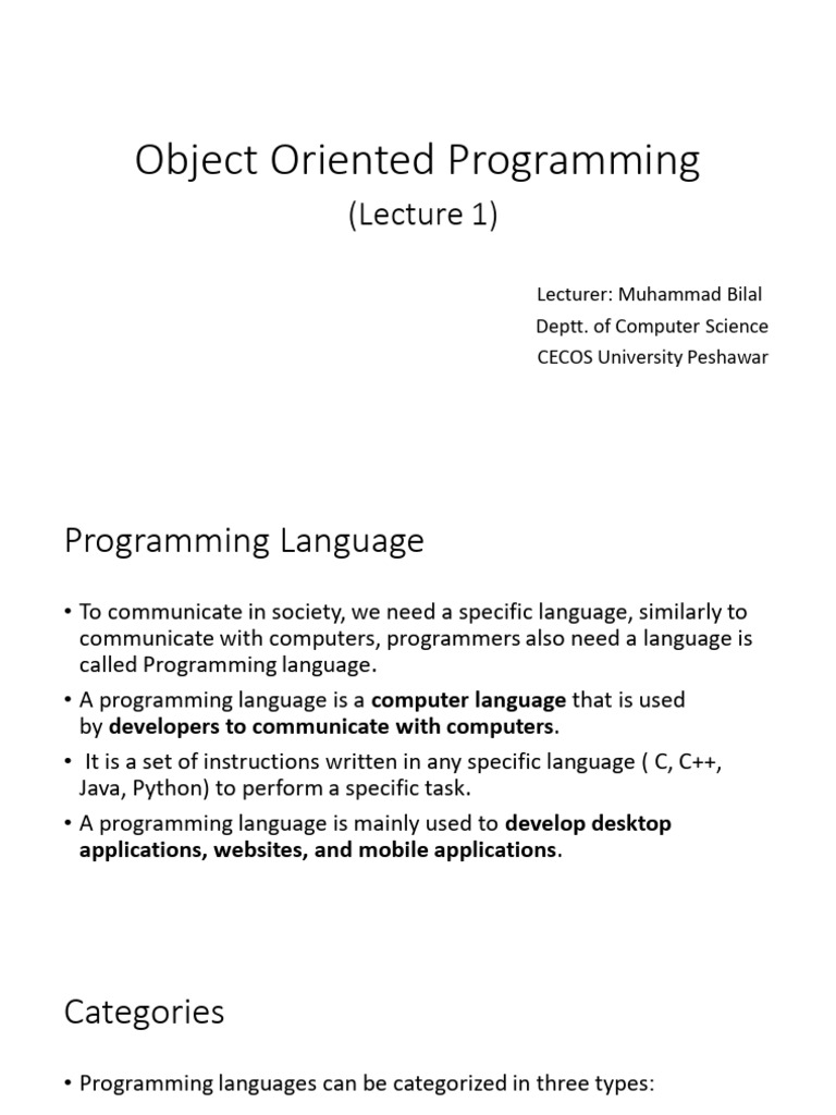 OOP Lecture 1 | PDF OOP Lecture 1 | PDF