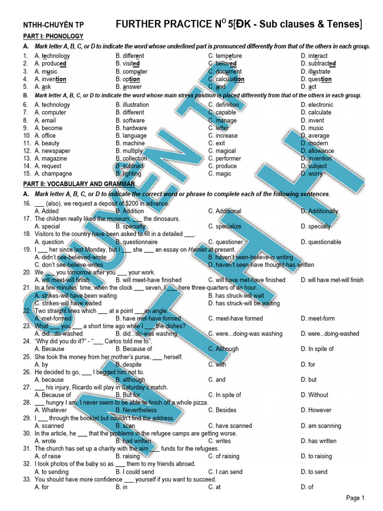 Further Practice No. 5 | PDF