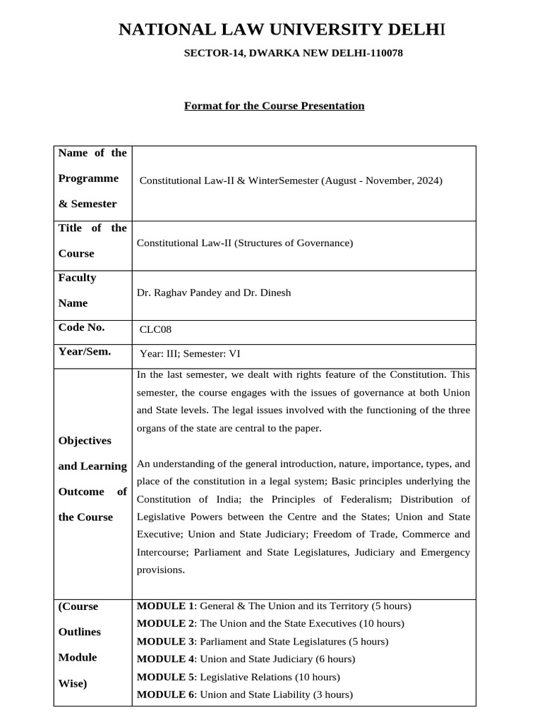 Constitutional Law Course Outline in CDC Format | PDF
