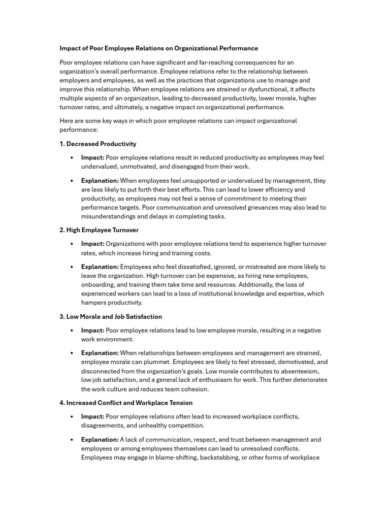 Impact of Poor Employee Relations | PDF