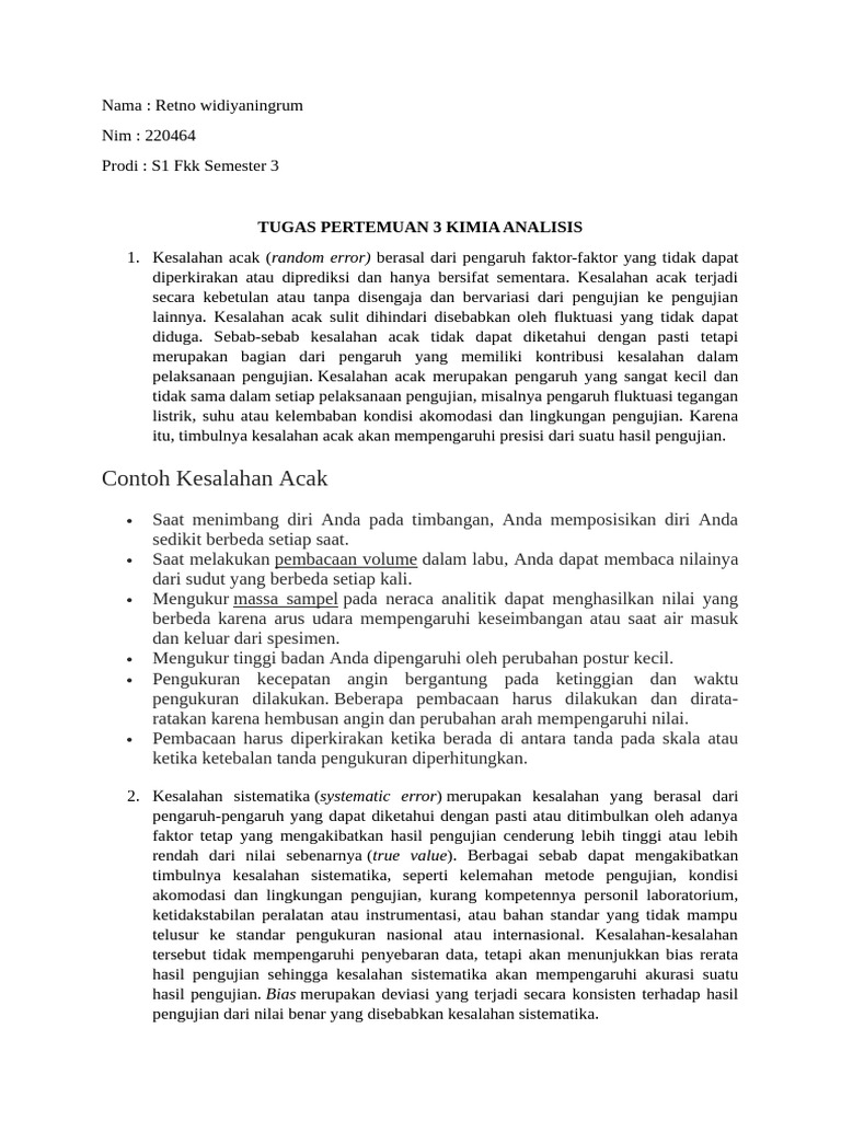 Retno Widyaningrum (Tugas Pertemuan 3 Kimia Analisis) | PDF