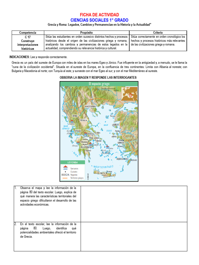 Ficha de Actividad - Grecia y Roma | PDF