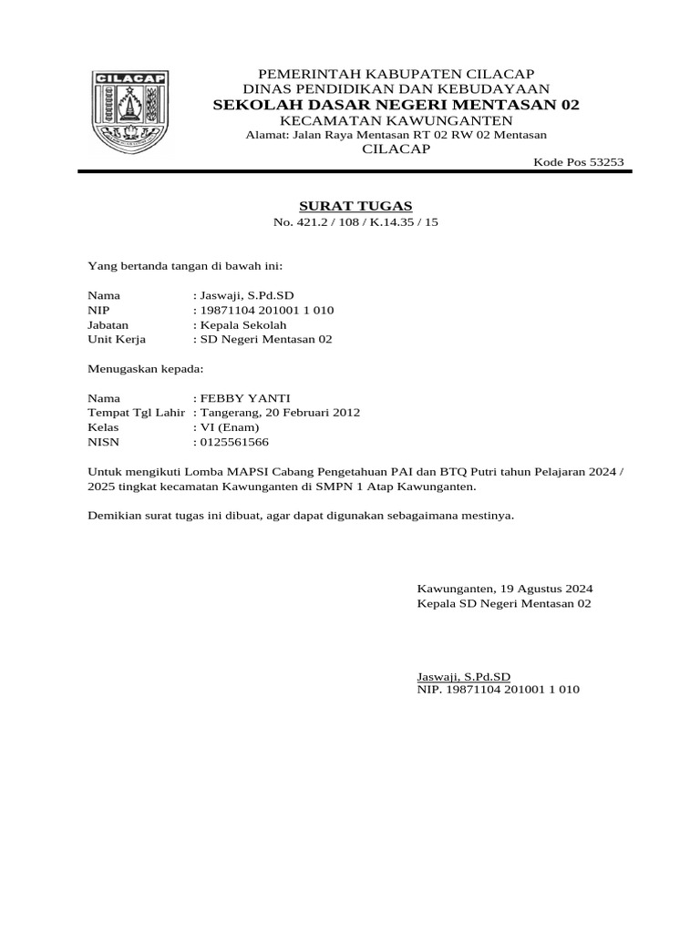 Surat Tugas Siswa | PDF