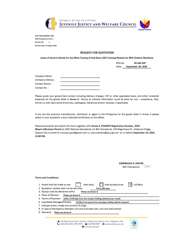 RFQ 24-104 - Van For GAD | PDF | Specification (Technical Standard)