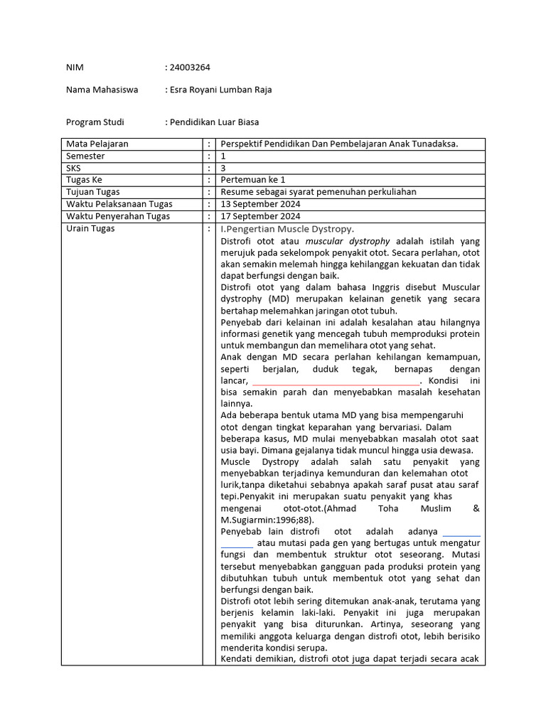 9 Esra Royani Lumban Raja Tugas Resume | PDF | Musculoskeletal Disorders | Musculoskeletal System