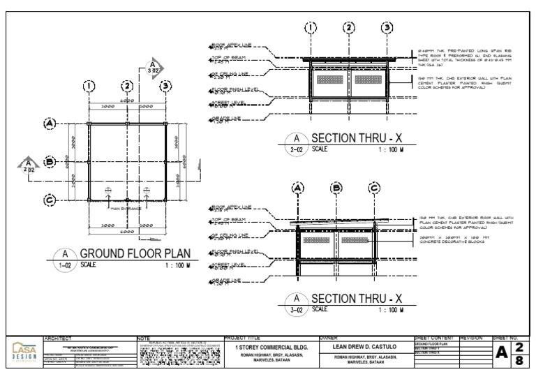 Section Thru - X: 1 Storey Commercial BLDG | PDF